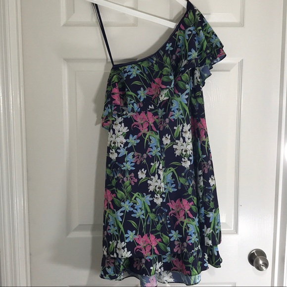 Chlesea 28 | Dresses | Chelsea 28 Navy Blue Floral One Shoulder Dress ...